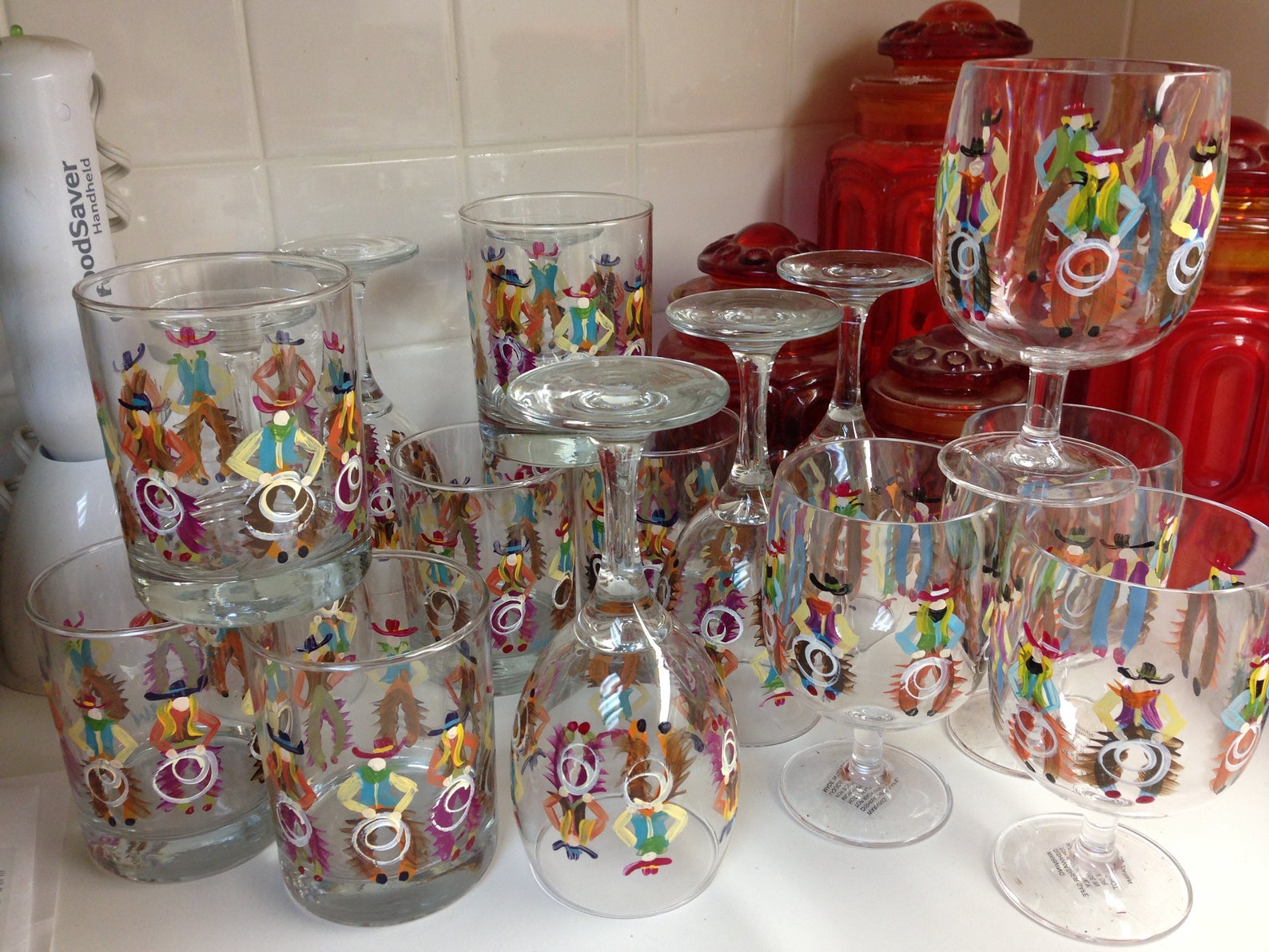 Hand Painted Cowboy and Cowgirl Stemless Wine Glass, Stemware, Shades ...
