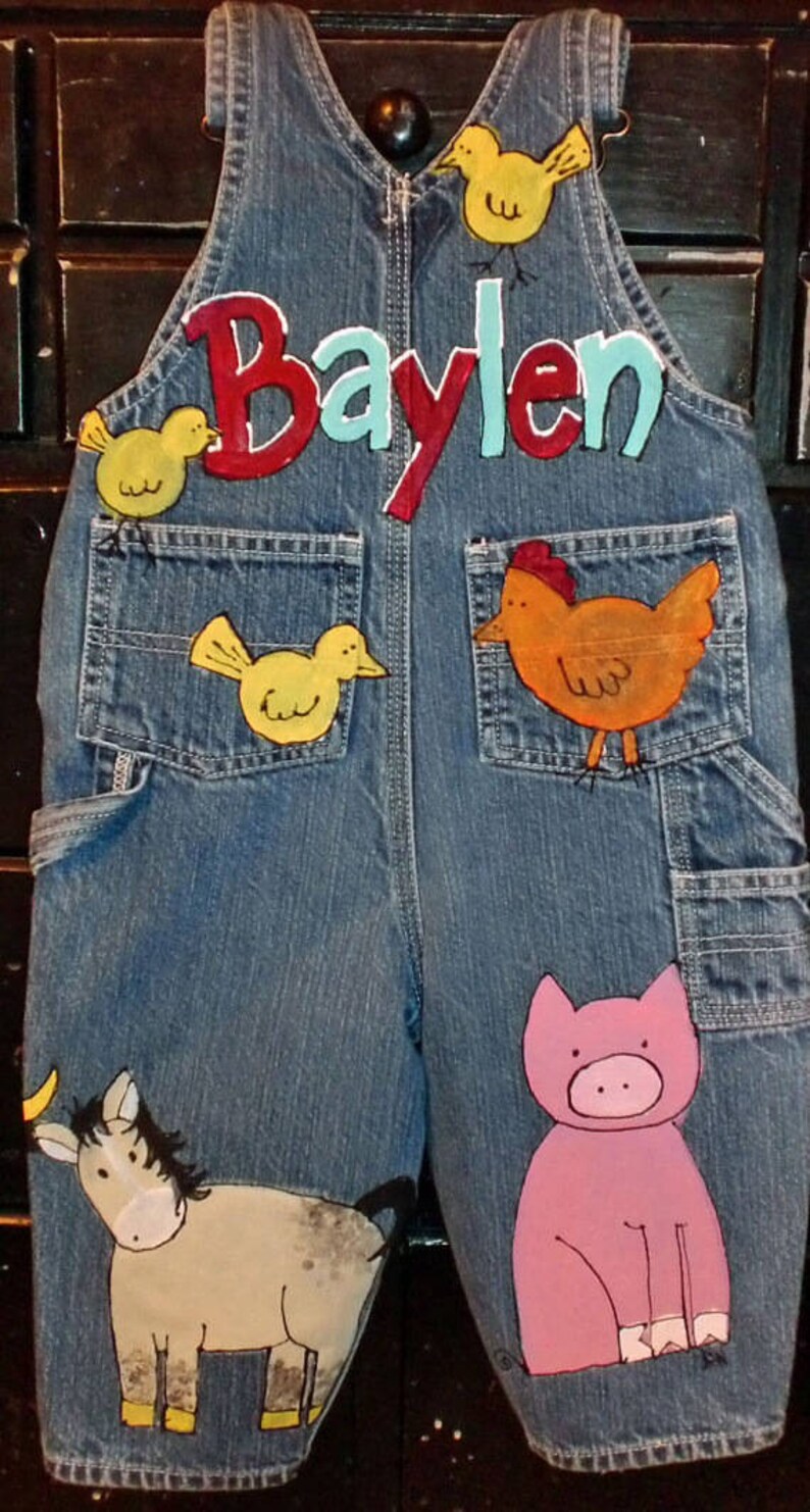 Hand-painted Denim Birthday Overalls, Farm Animals, Custom Toddler ...