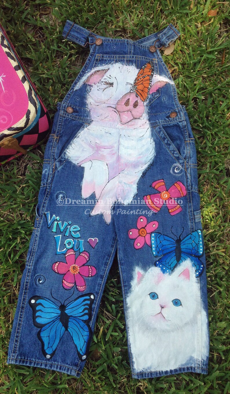 Painted Overalls Custom Denim Dungarees Handpainted Pig - Etsy