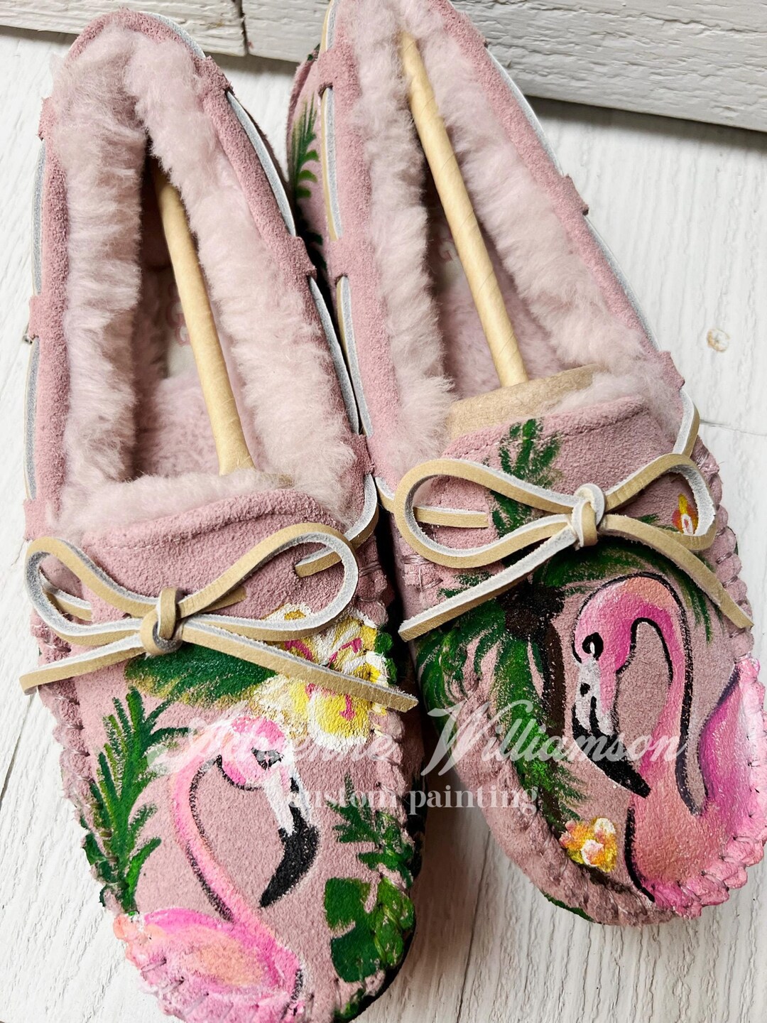 Custom Hand-painted Pink Ugg Dakota Slippers With Flamingos, Palm Trees ...