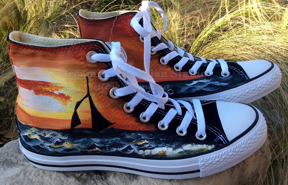 Custom Sunset Sailboat Converse for Weddings and Vacations - Etsy