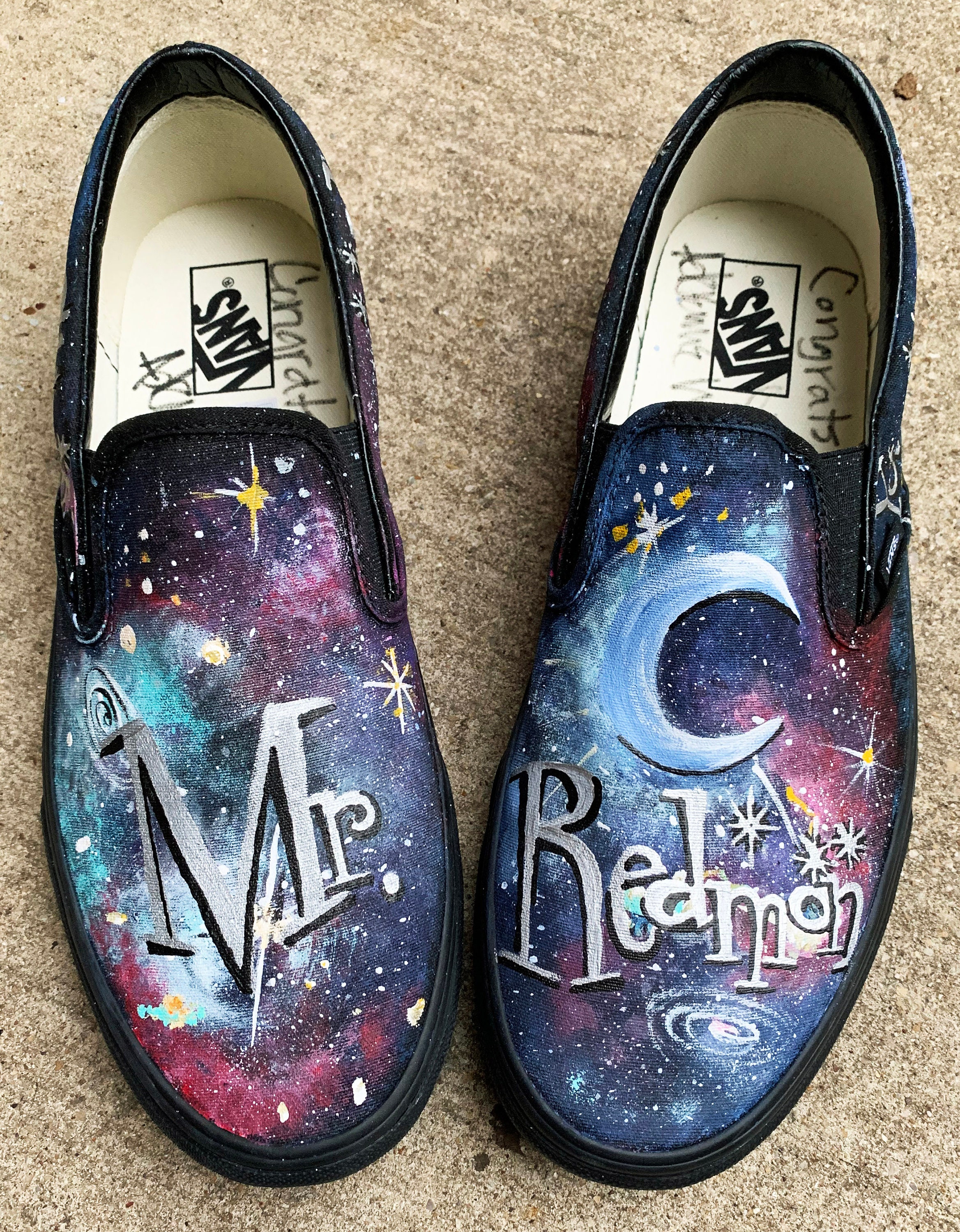 Custom Painted Galaxy Vans, Wedding Sneakers, Mr. & Mrs. Shoes (2 Pair ...