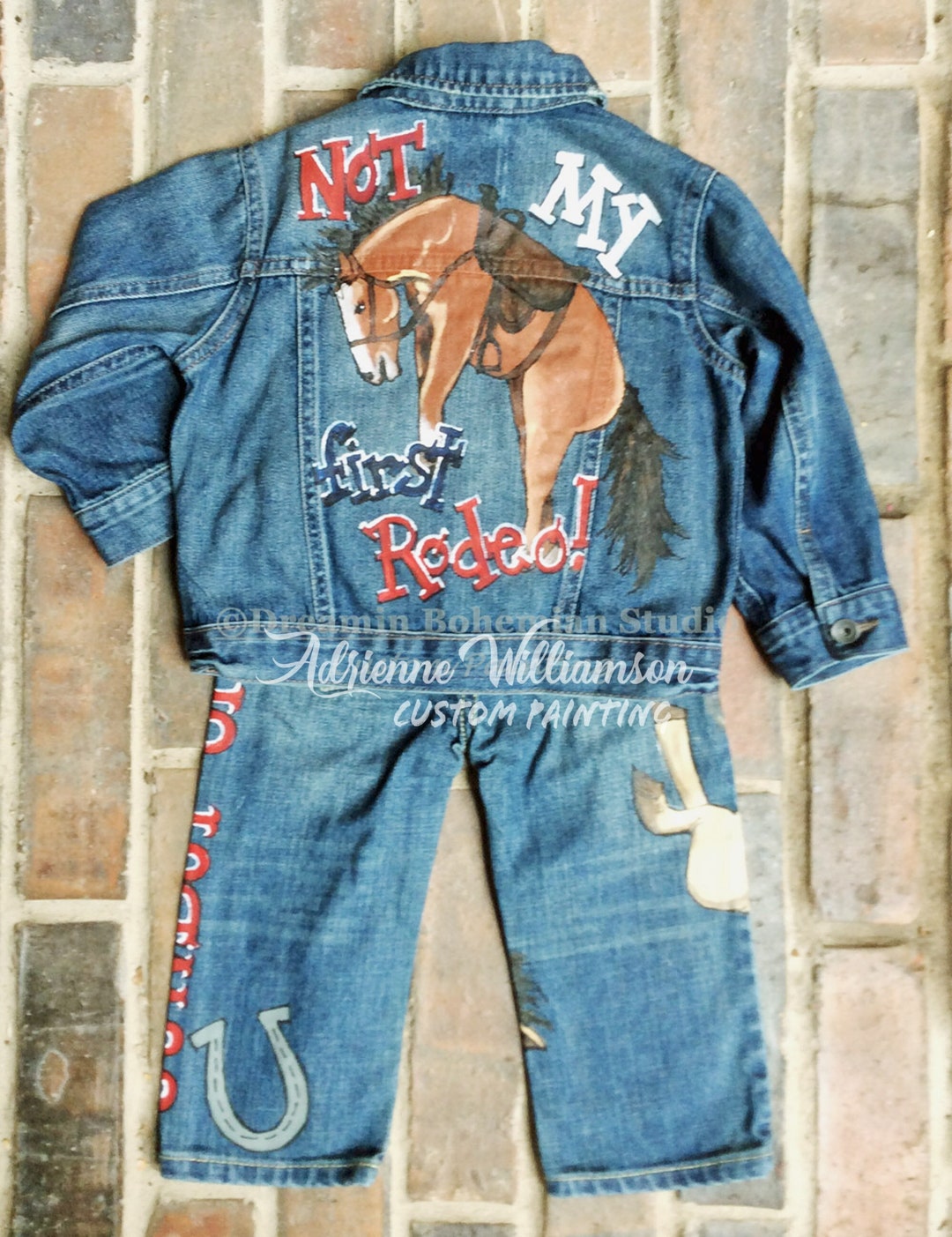 Hand-painted Western Rodeo Denim Outfit, Bucking Bronco, Horseshoe - Etsy