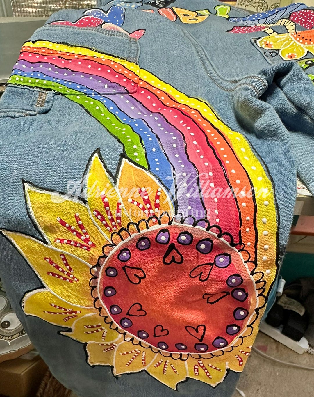 Custom Handpainted Long Overalls for Little Girls Rainbows, Mushrooms ...