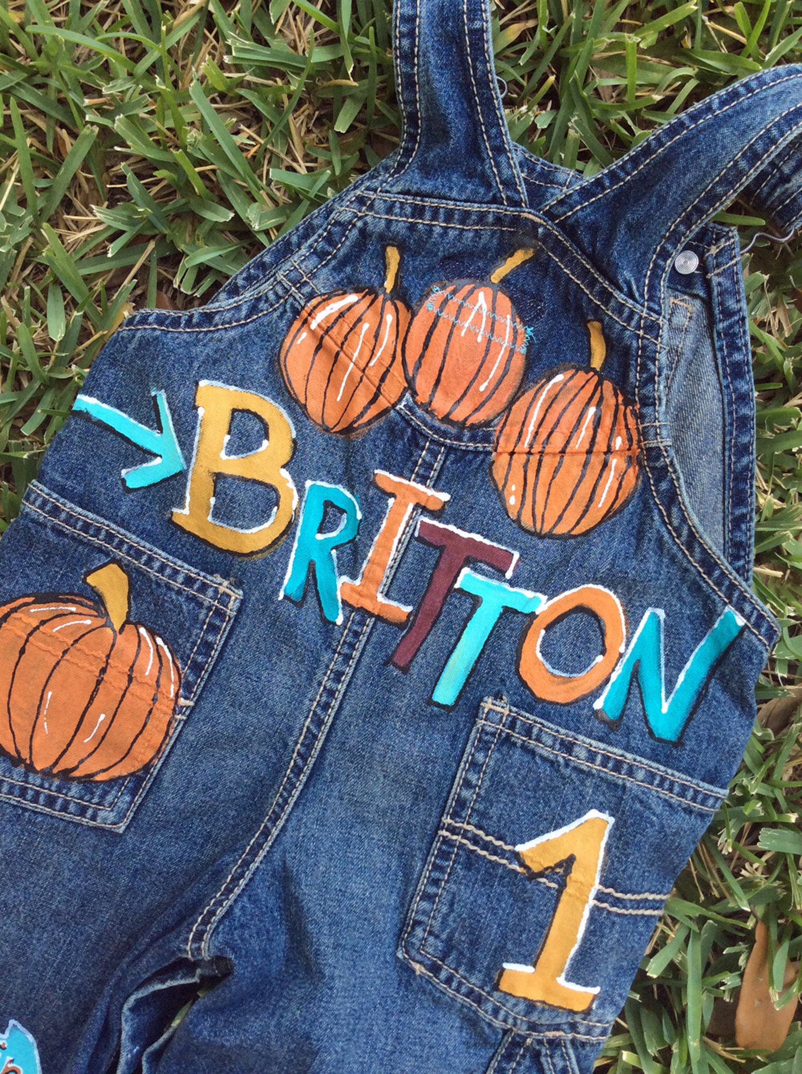 Denim Overalls Hand Painted Pumpkin Patch Farm Truck Birthday - Etsy