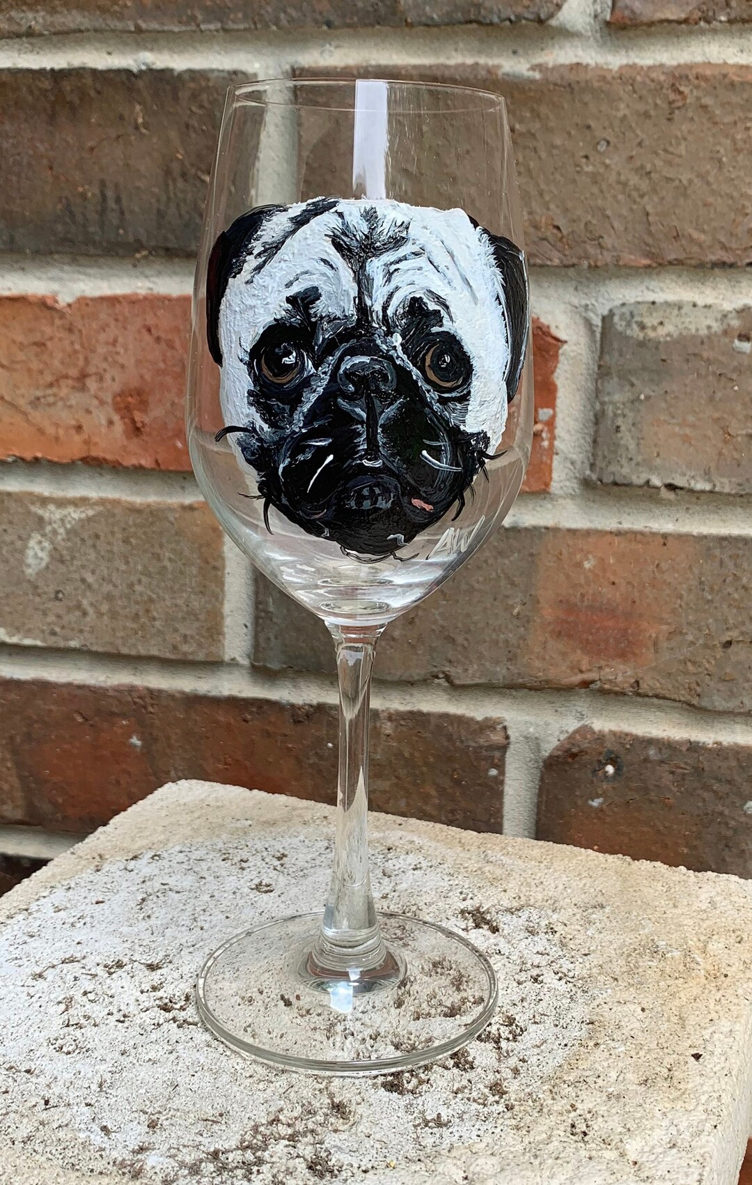 Pug Wine Glass, Fawn, Black Mask Dog Portrait Personalized Pet Gift for ...