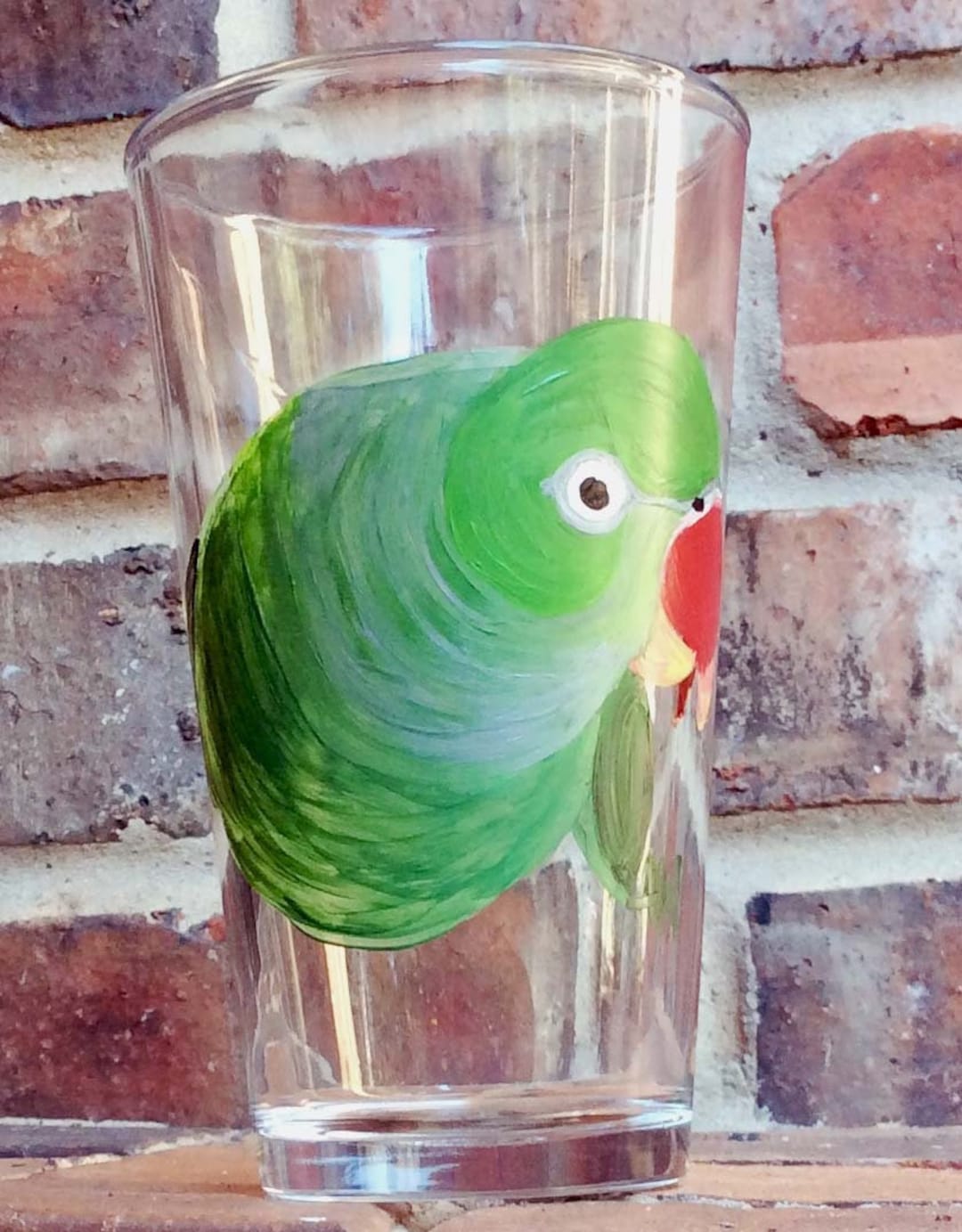 Custom Hand-painted Green Parrot Portrait on Pint Beer Glass, Unique ...