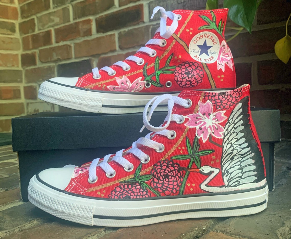Custom Hand Painted Japanese Garden Tattoo Art Converse High - Etsy