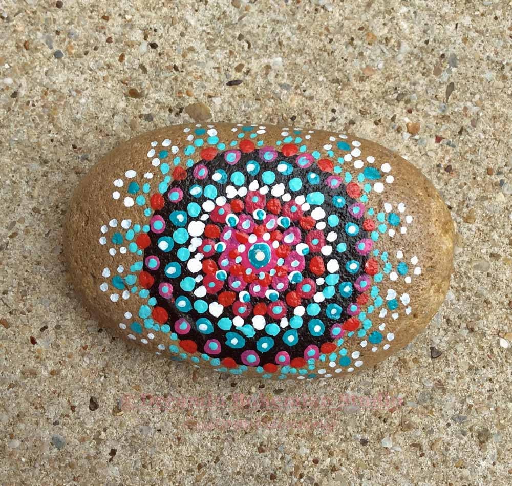Painted Rocks Art Stone Aqua Red Black and White Zen | Etsy