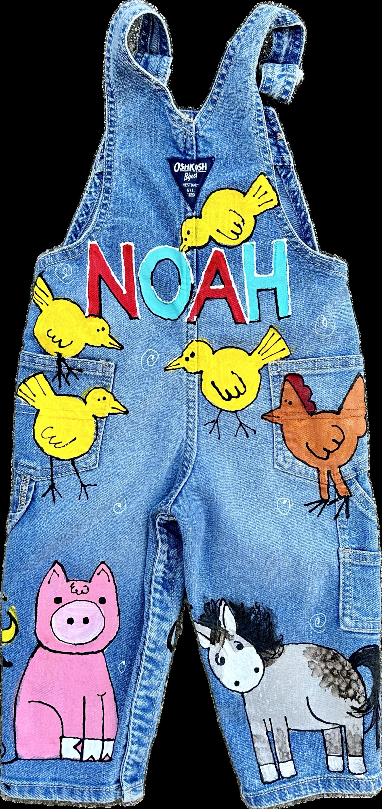 Denim Overalls Handpainted Barnyard Birthday Outfit, Farm Animal Party ...