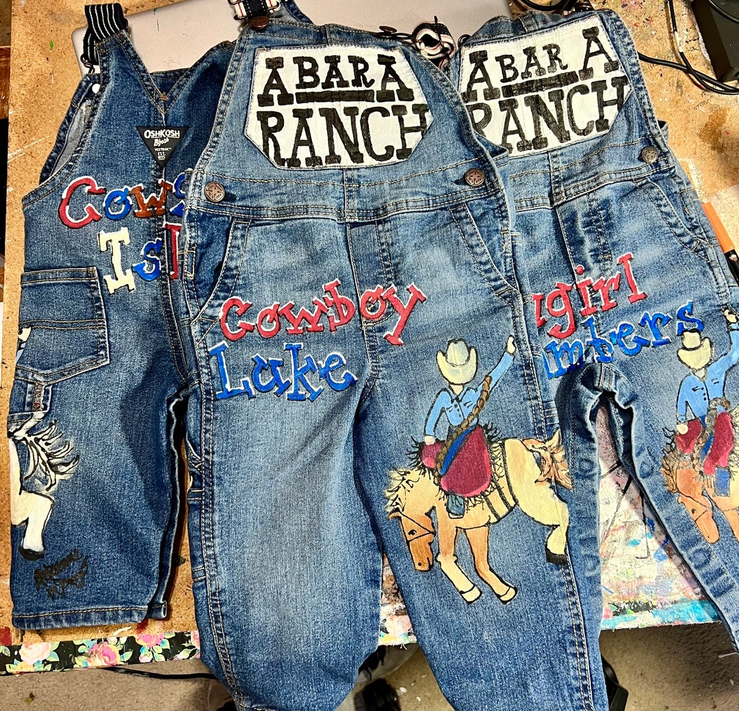 Custom Painted Denim Overalls for Young Rodeo Fans With Personalized ...