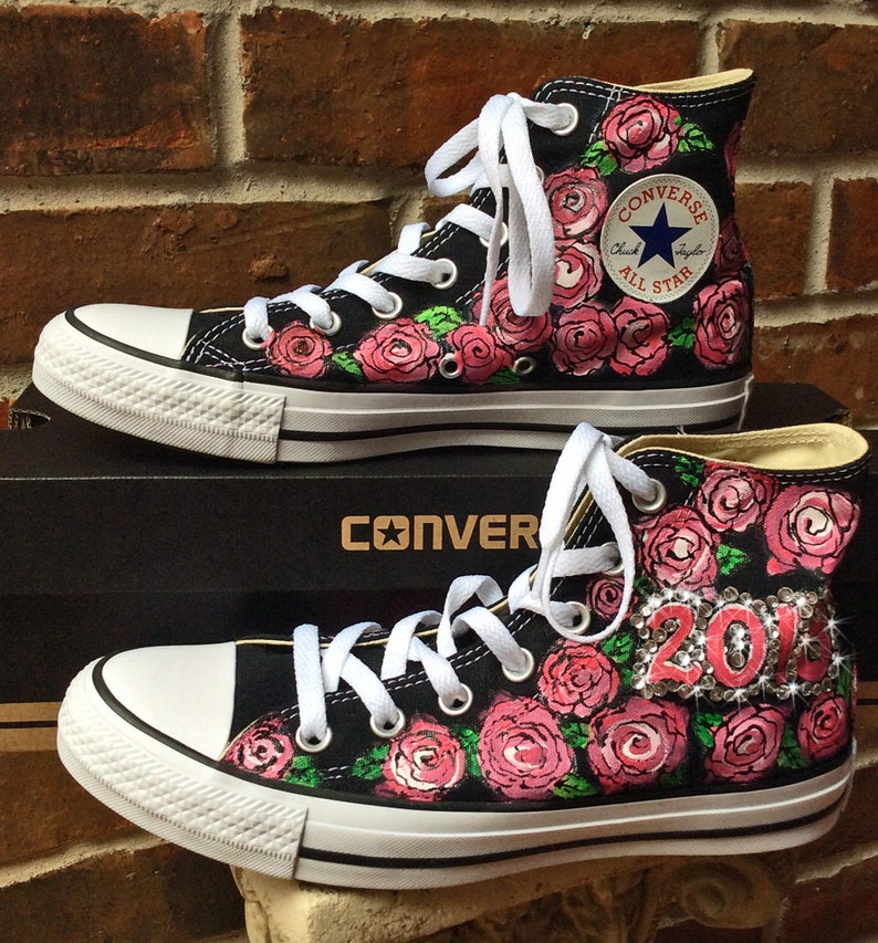 Converse Hi Top Shoes With Roses Prom or Graduation 2018 Chuck | Etsy