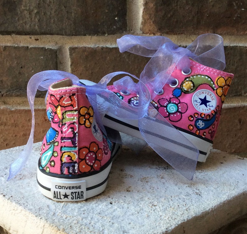 Personalized Youth Converse Shoes With Ribbon Laces Bohemian Butterfly ...