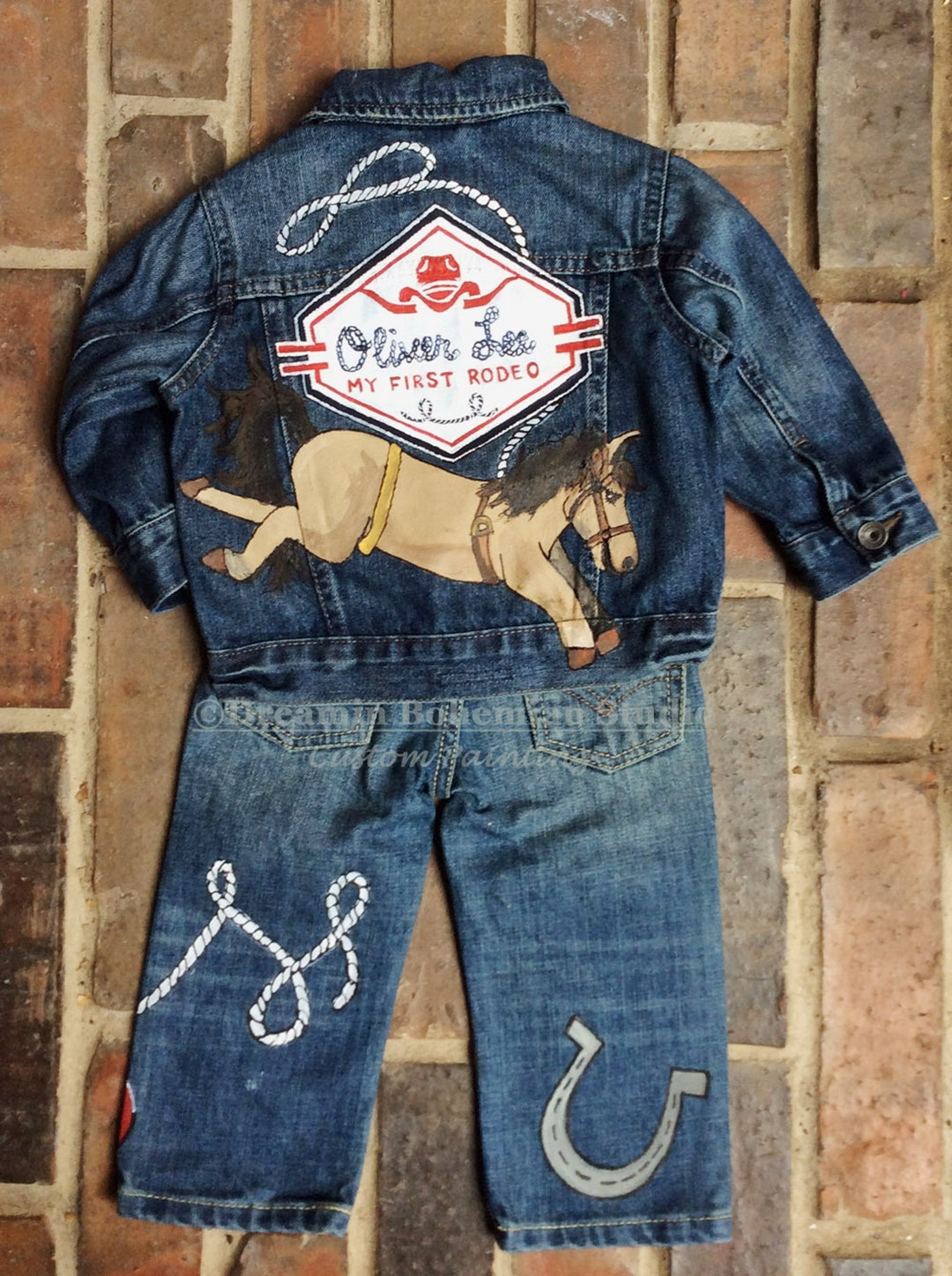 Hand-painted Western Rodeo Outfit for Toddler Boys With Denim Jeans ...