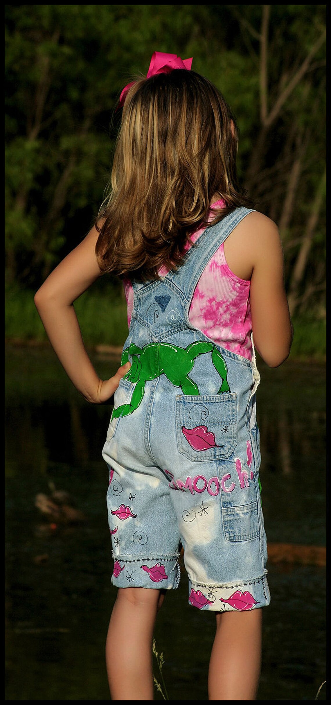 Unique Overalls Frog Shorts Hand Painted With Green Frogs and - Etsy