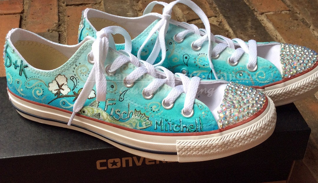 Custom Painted Converse Hand Painting on Shoes Wedding, Turquoise Ombre ...