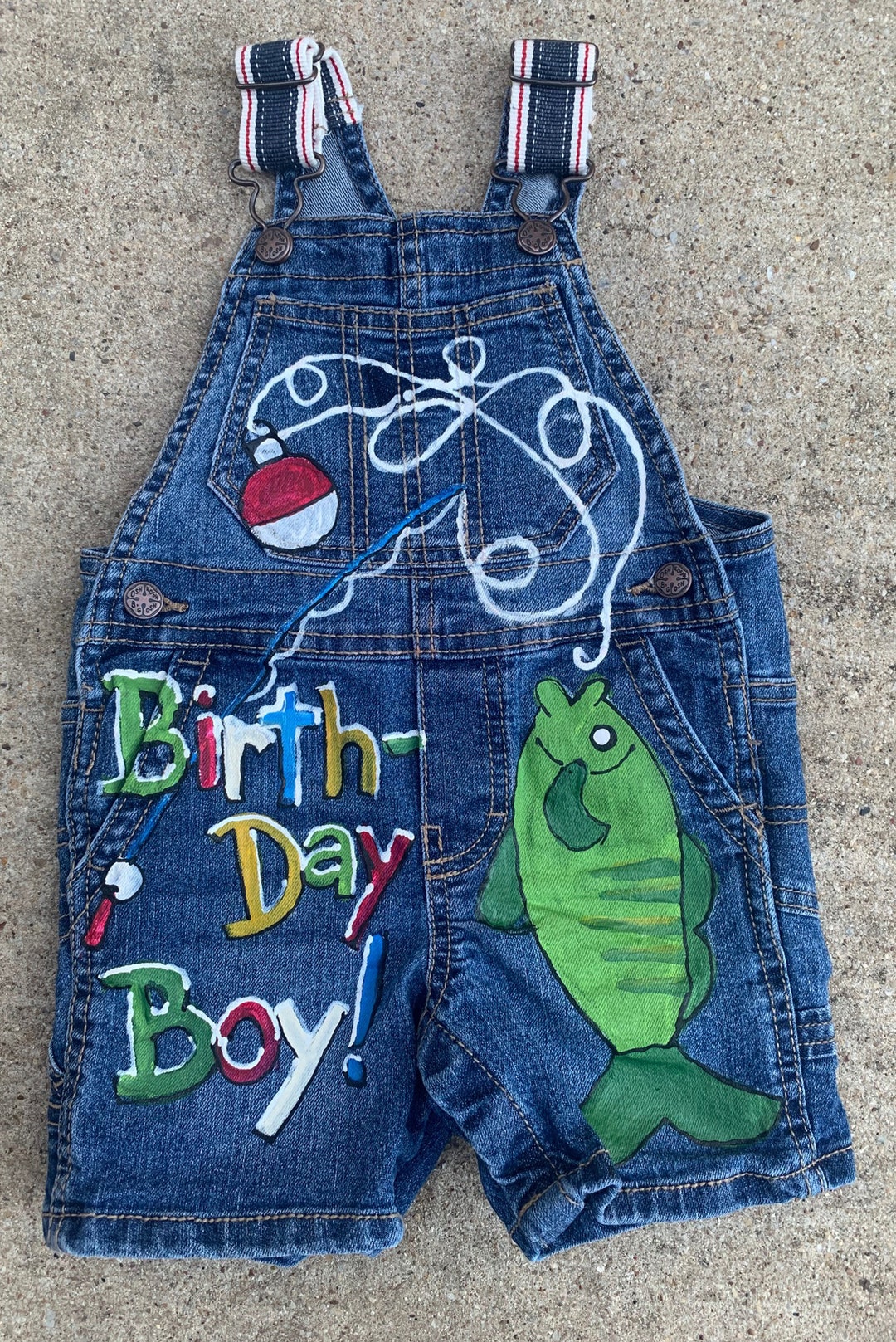 Hand-painted Denim Overalls, Gone Fishing Birthday Outfit - Etsy
