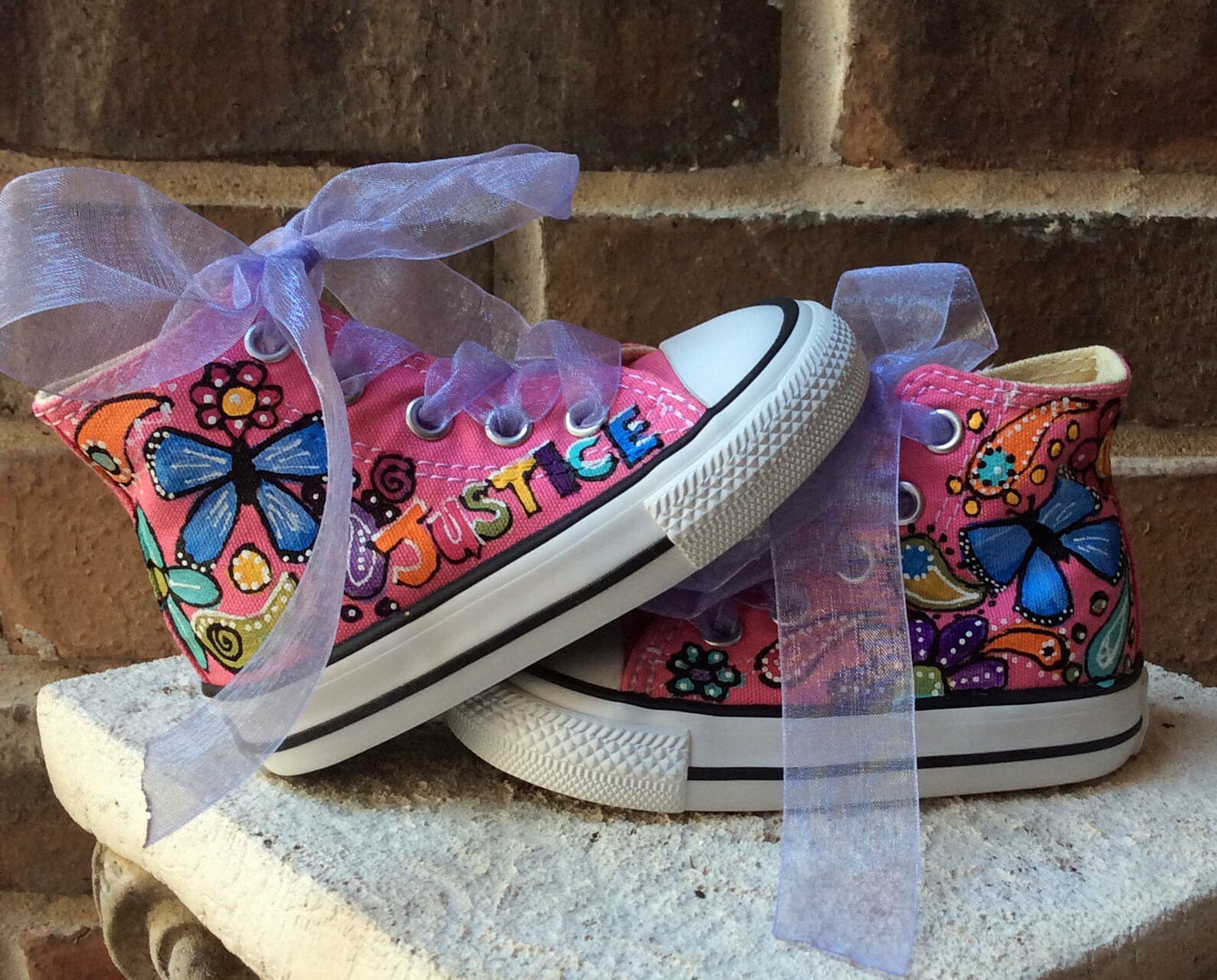 Personalized Youth Converse Shoes With Ribbon Laces Bohemian Butterfly ...