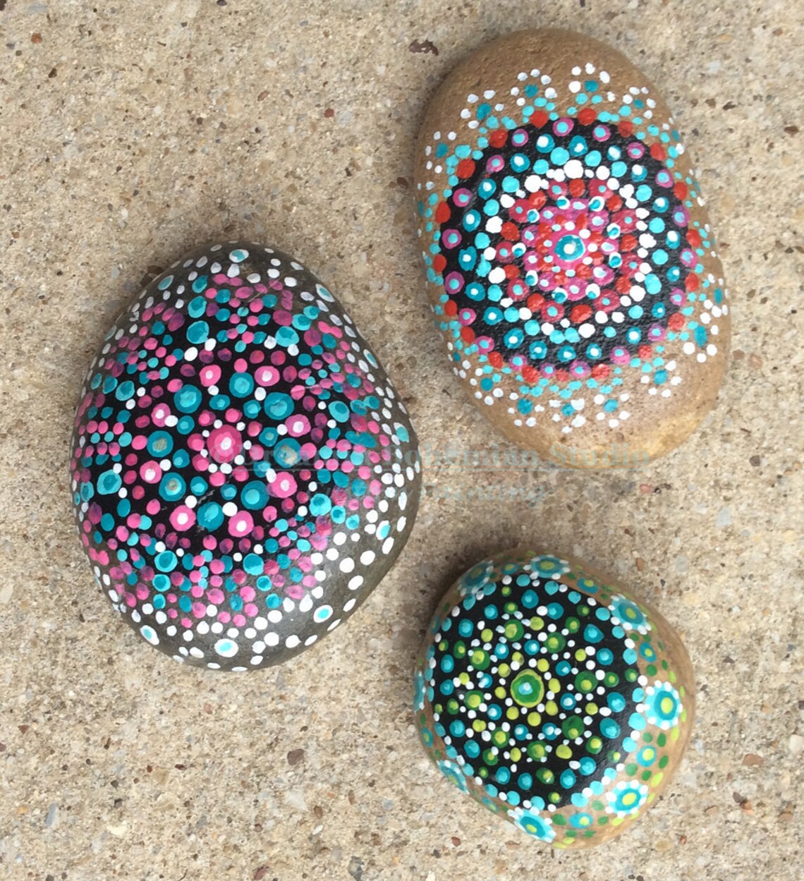 Painted Rocks Art Stone Aqua Red Black and White Zen - Etsy
