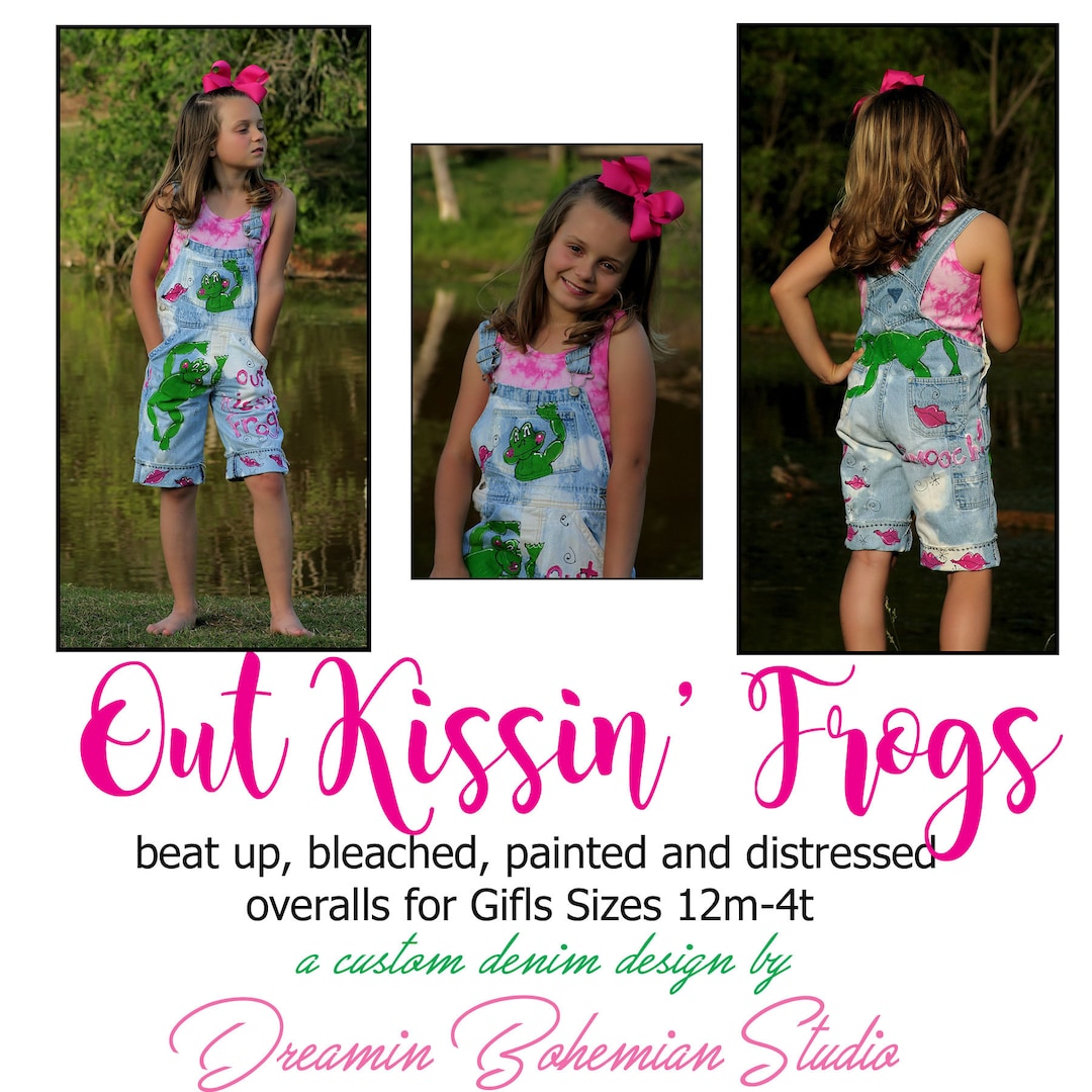 Unique Overalls, Frog Shorts Hand Painted With Green Frogs and Pink ...