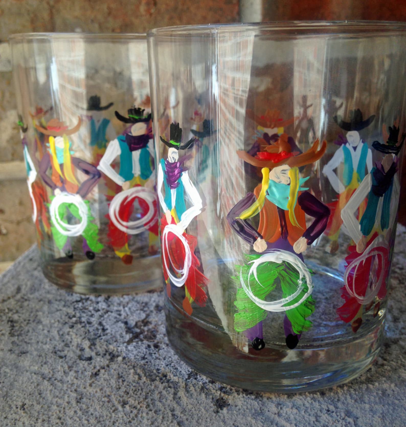 Hand Painted Cowboy and Cowgirl Stemless Wine Glass, Stemware, Shades ...