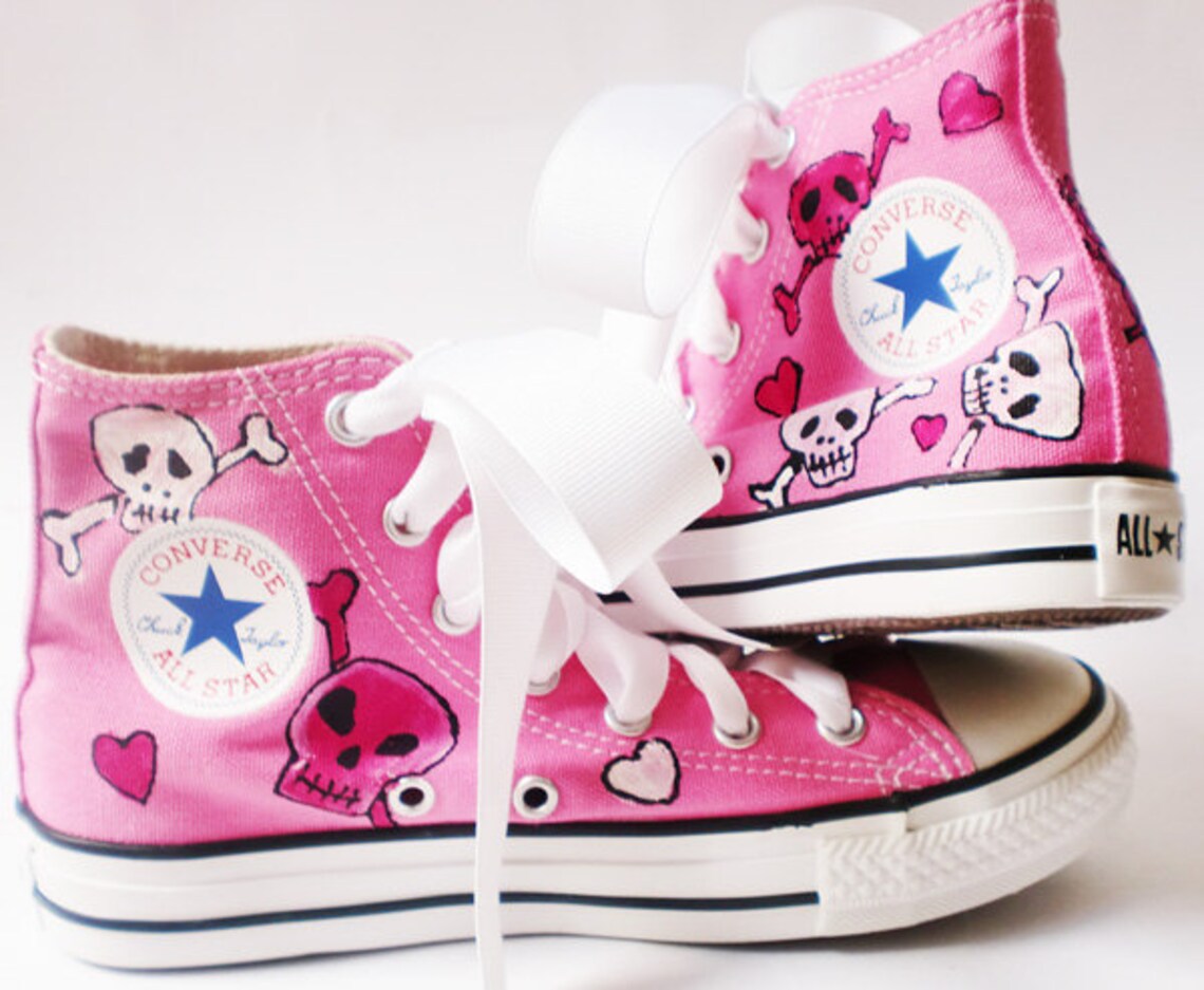 Hot Pink Converse With Painted Skullies Kids Shoes High Tops | Etsy