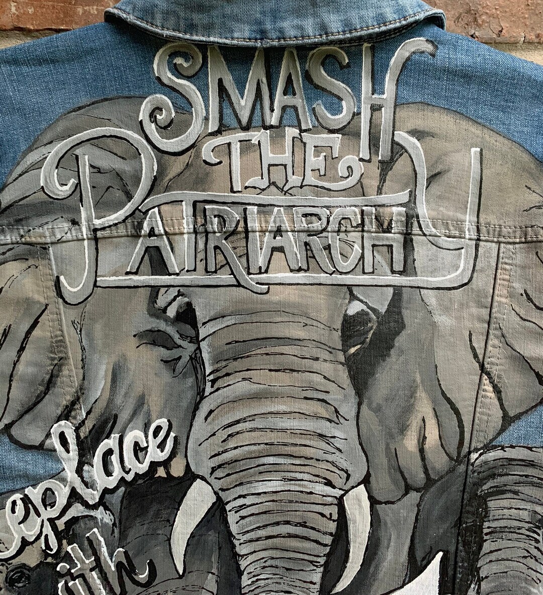 Denim Jean Jacket, Custom Hand Painted Elephants, Smash the Patriarchy ...