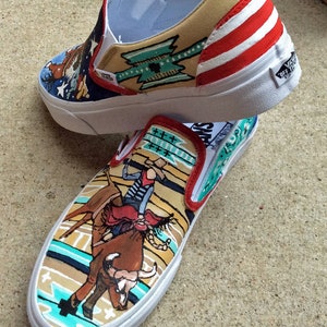 Custom VANS Hand Painted Western Rodeo Cowboy Shoes for Men, Colorful ...