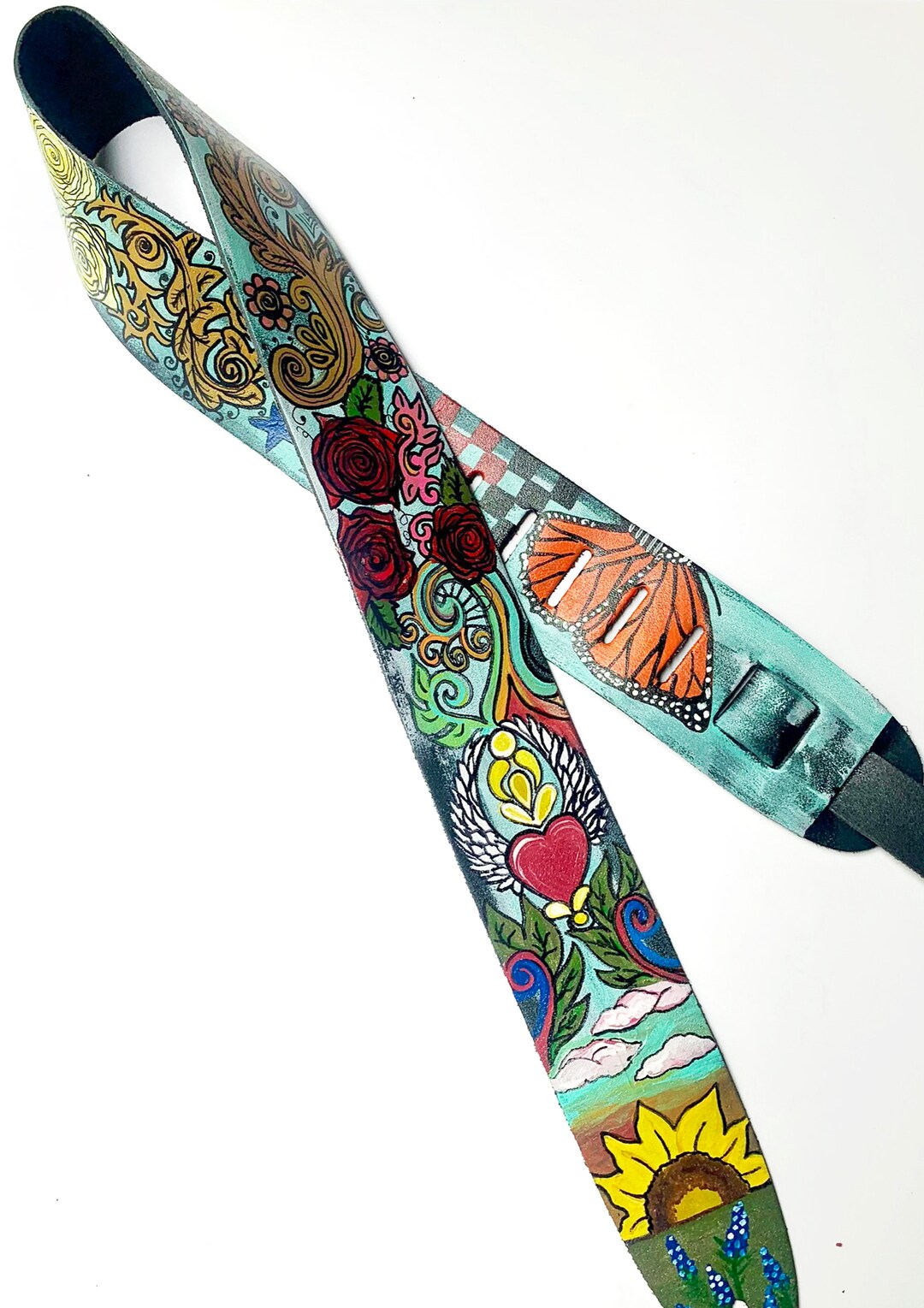Hand Painted Guitar Strap, Southern Rock, Floral Filigree - Etsy