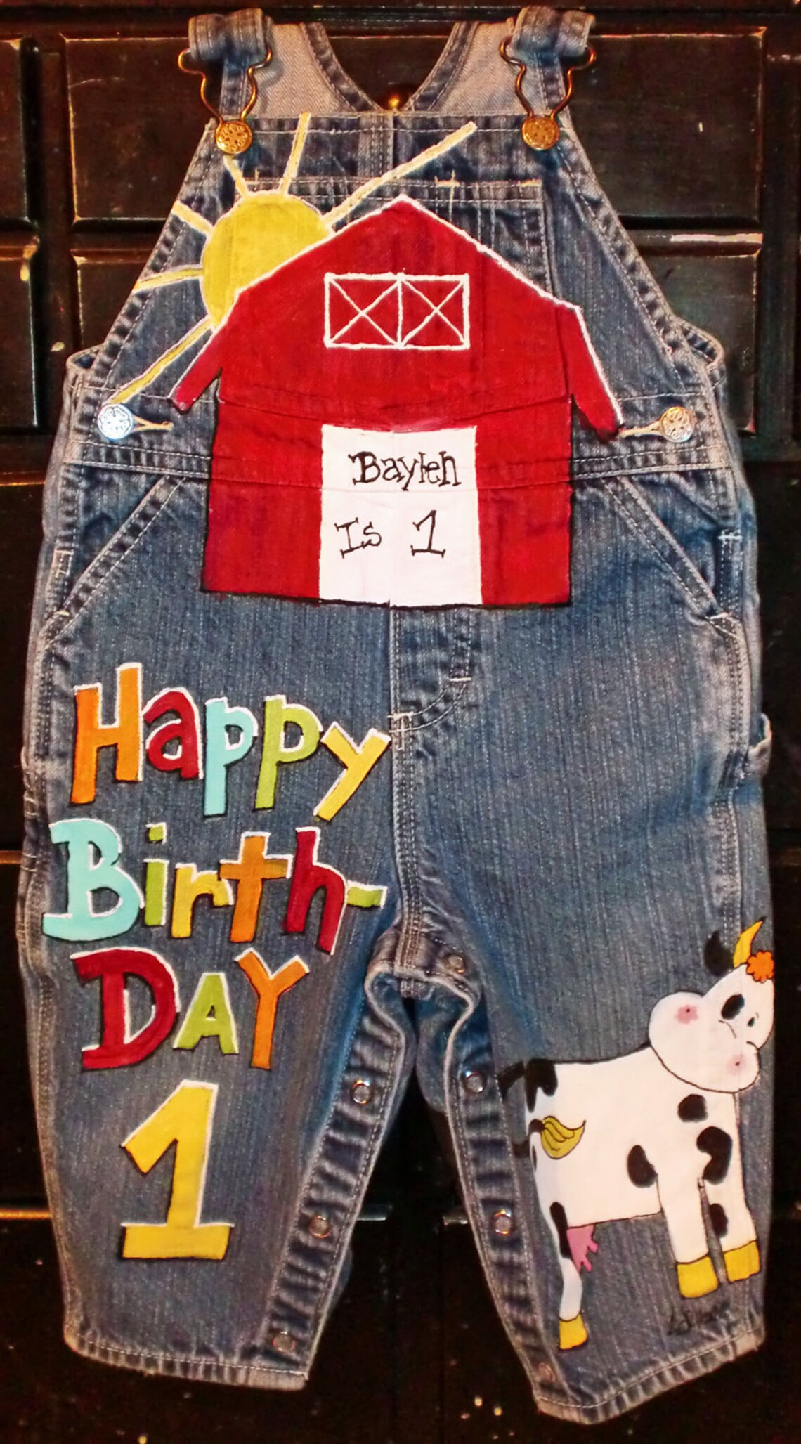 Denim Overalls Handpainted Barnyard Birthday Outfit Farm - Etsy