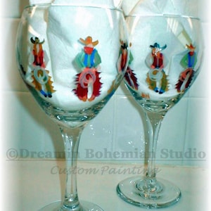 Hand Painted Cowboy and Cowgirl Stemless Wine Glass, Stemware, Shades ...