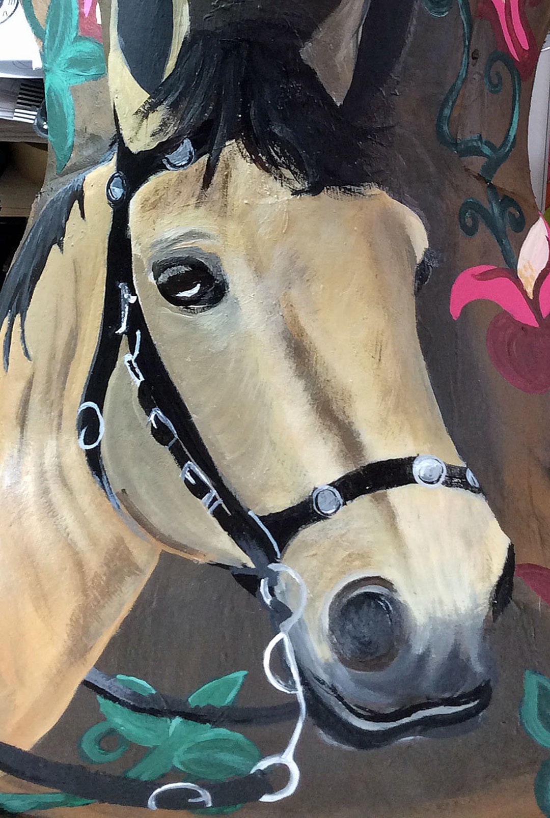 Custom Painted Horse Portrait on a Saddletree With Florals for ...