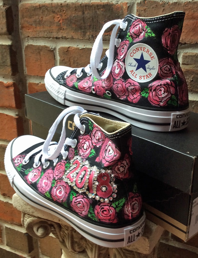 Converse Hi Top Shoes With Roses Prom or Graduation 2018 Chuck | Etsy