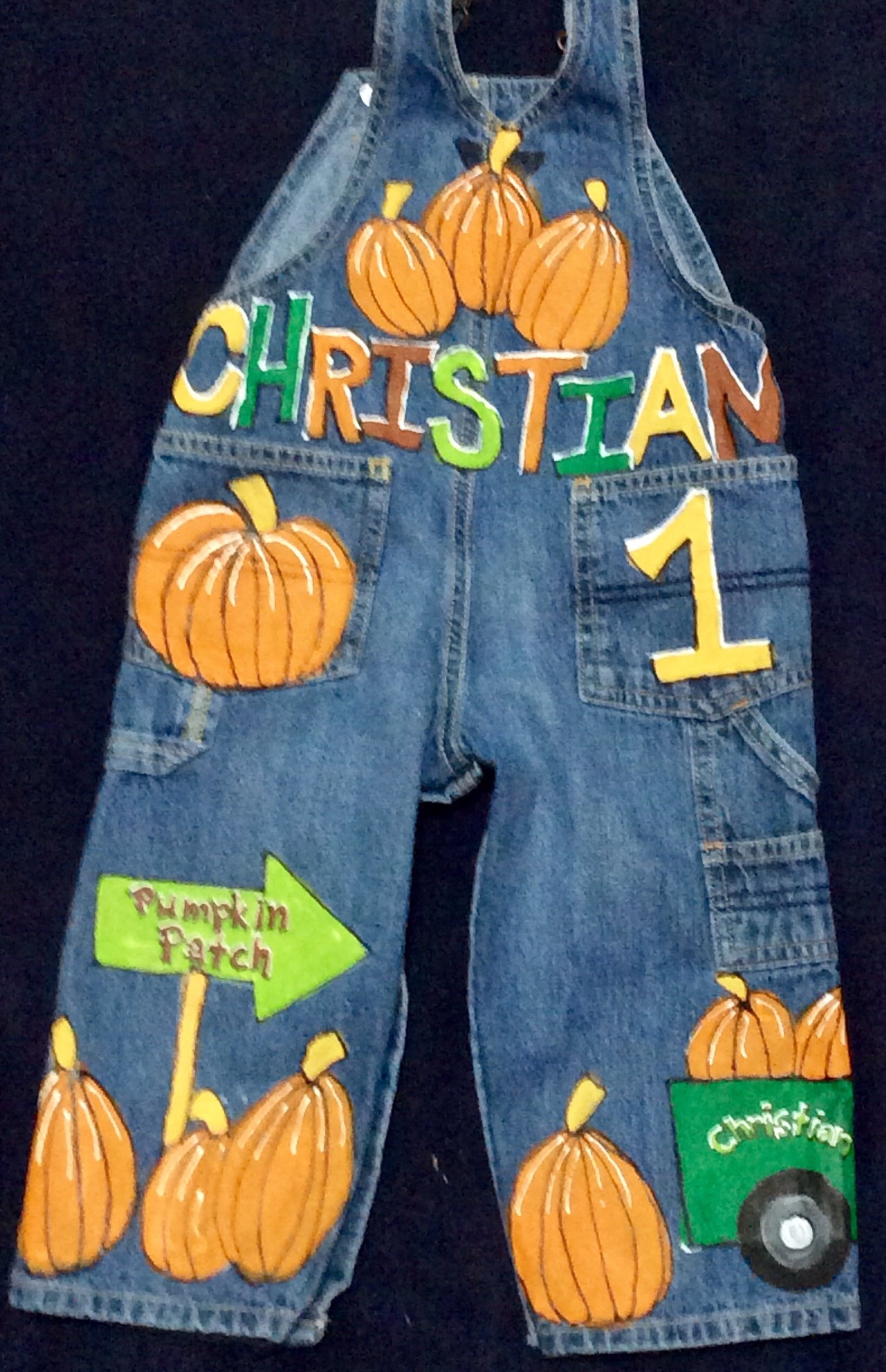 Denim Overalls Hand Painted Pumpkin Patch Farm Truck Birthday - Etsy