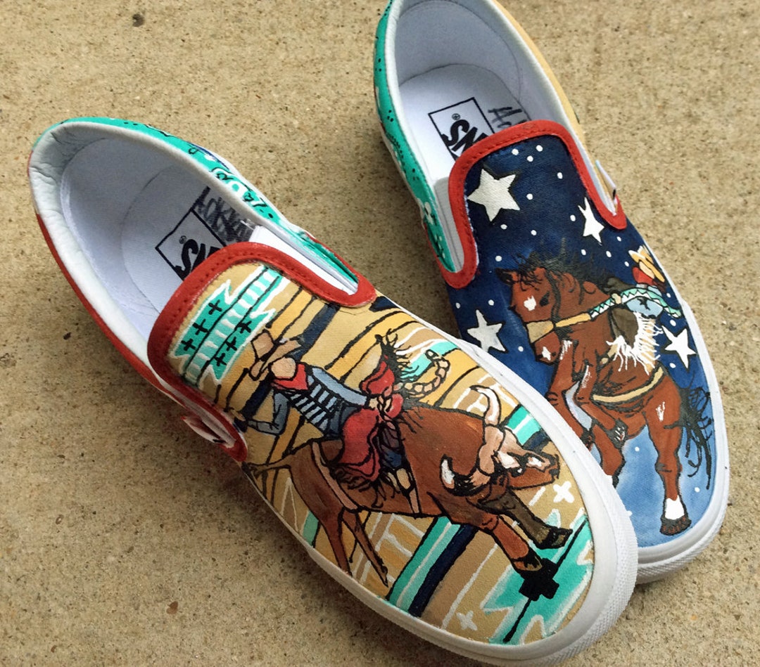 Custom VANS Hand Painted Western Rodeo Cowboy Shoes for Men, Colorful ...