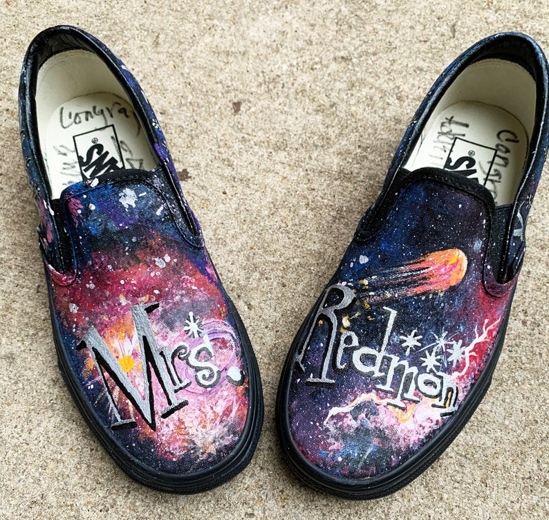 Custom Painted Galaxy Vans, Wedding Sneakers, Mr. & Mrs. Shoes (2 Pair ...