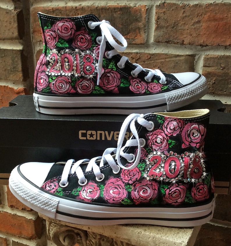 Converse Hi Top Shoes With Roses Prom or Graduation 2018 Chuck | Etsy