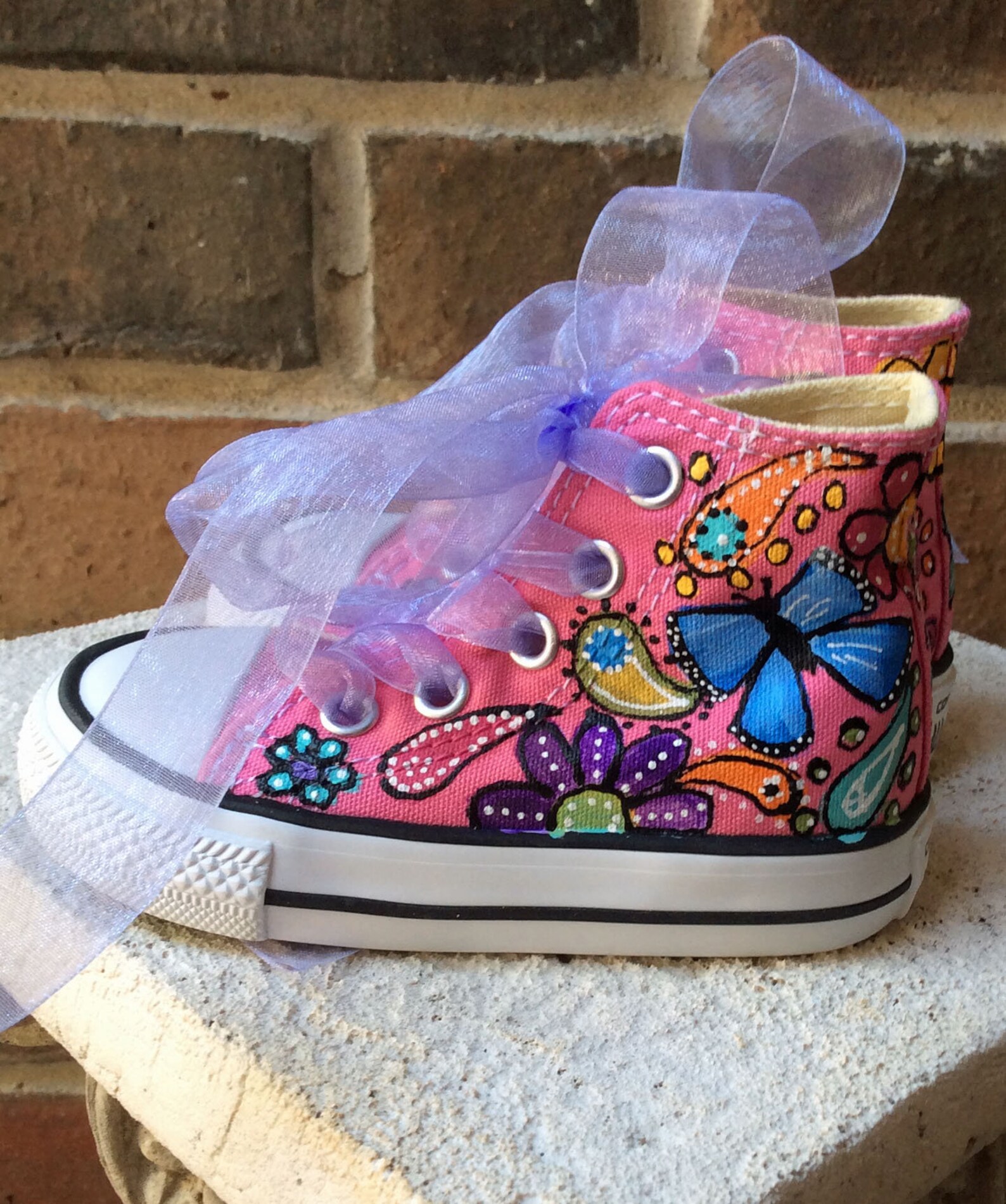 Personalized Youth Converse Shoes With Ribbon Laces Bohemian Butterfly ...