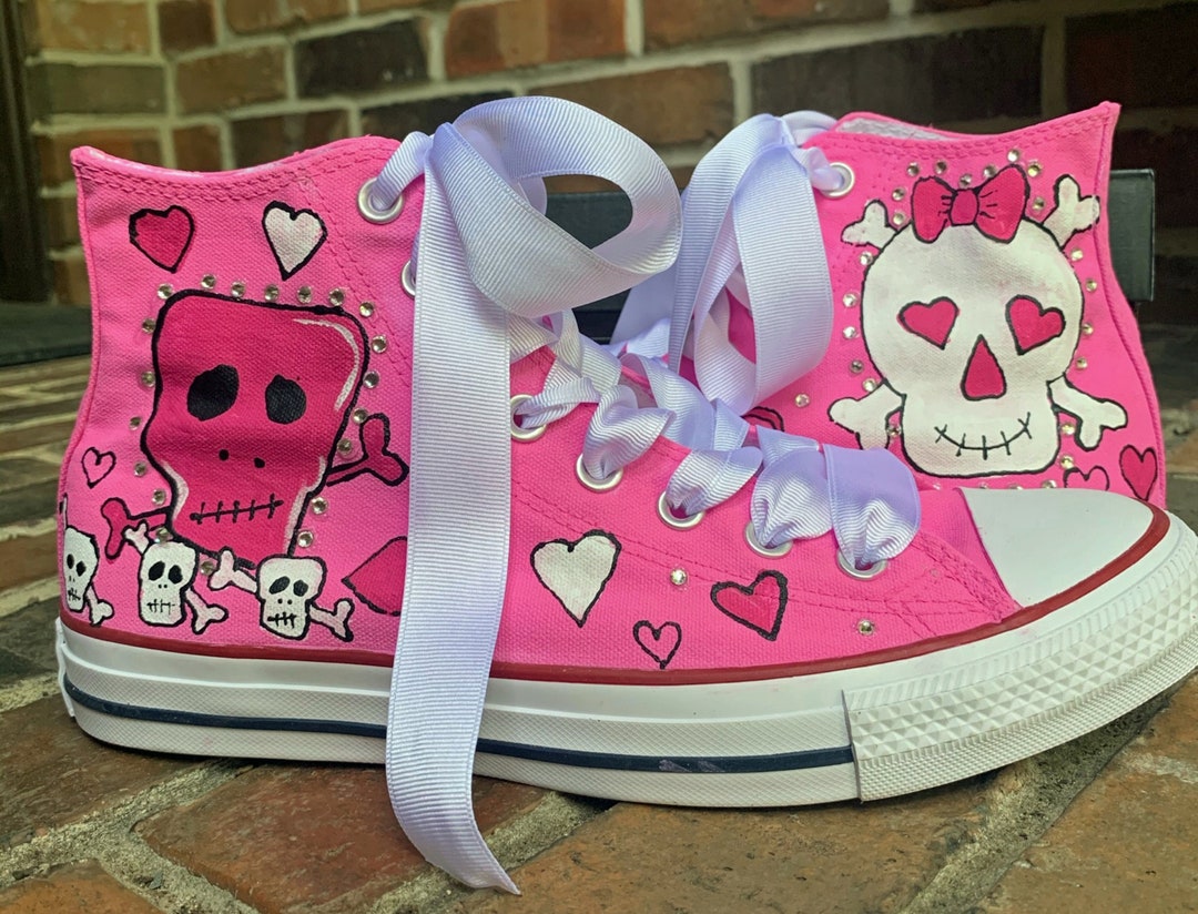 Hand-painted Custom Skull and Bows Converse Sneakers for Girls ...
