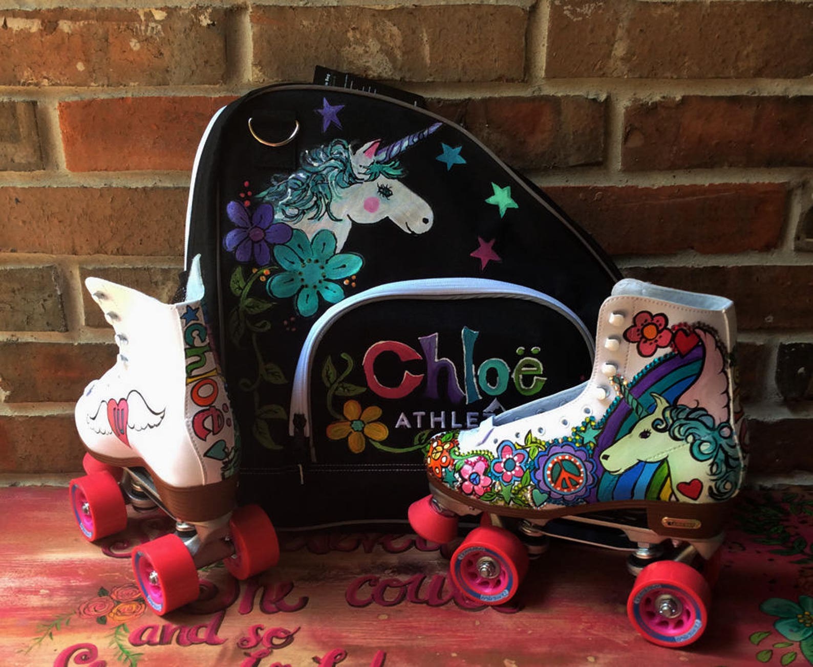 Custom Hand Painted Unicorn Roller Skates Flowers Rainbows - Etsy