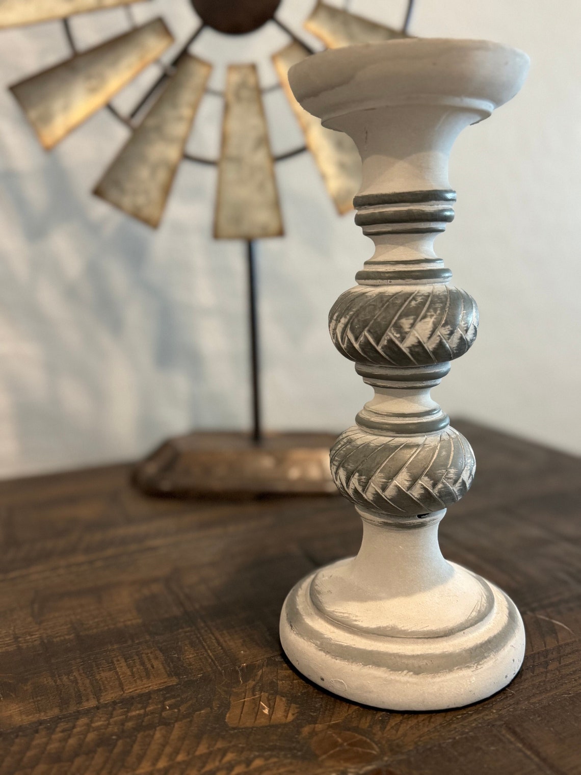 Distressed Gray Candlestick Holder - Perfect for Rustic and Shabby Chic ...