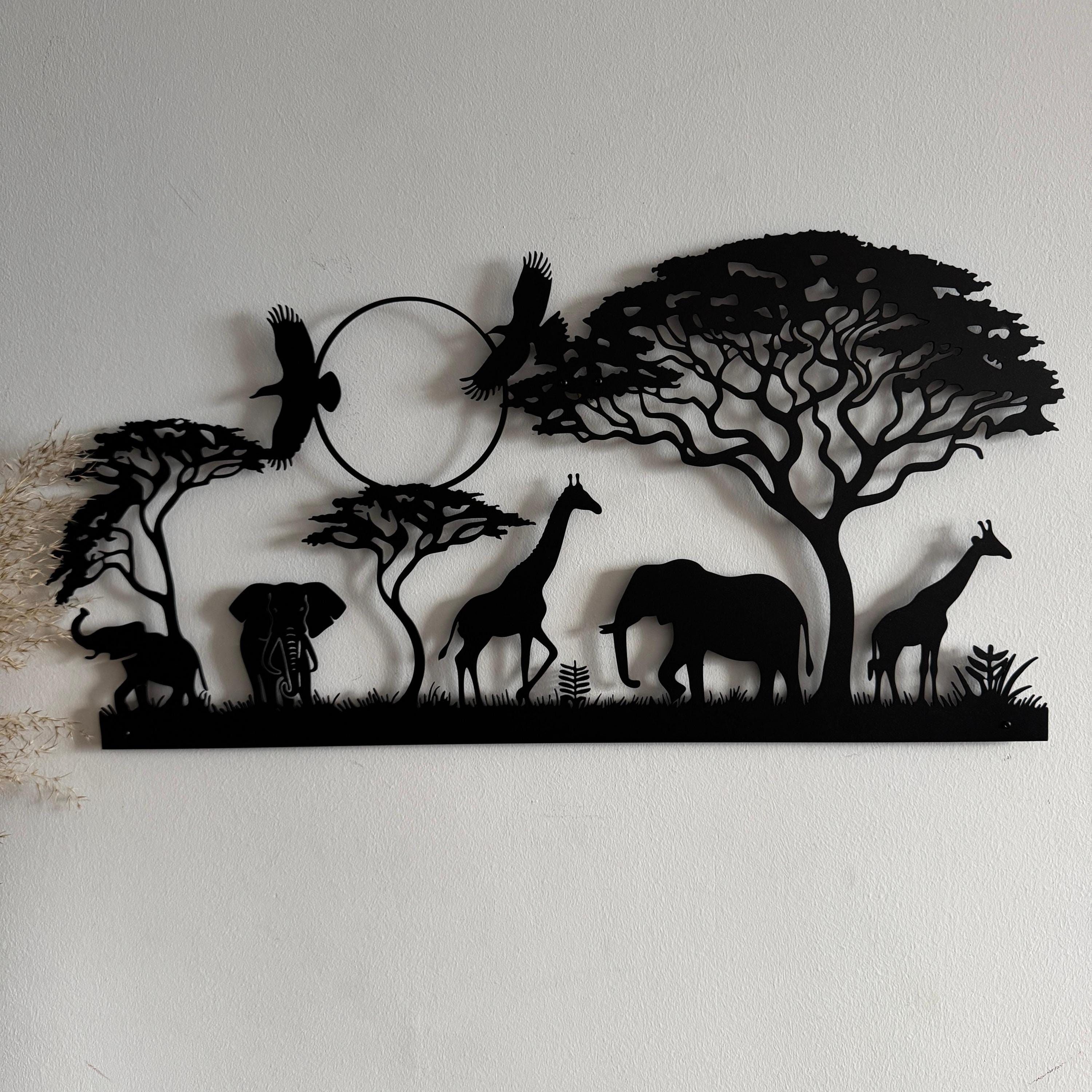 African Safari Metal Wall Art, Wildlife Wall Decor, Elephant and ...
