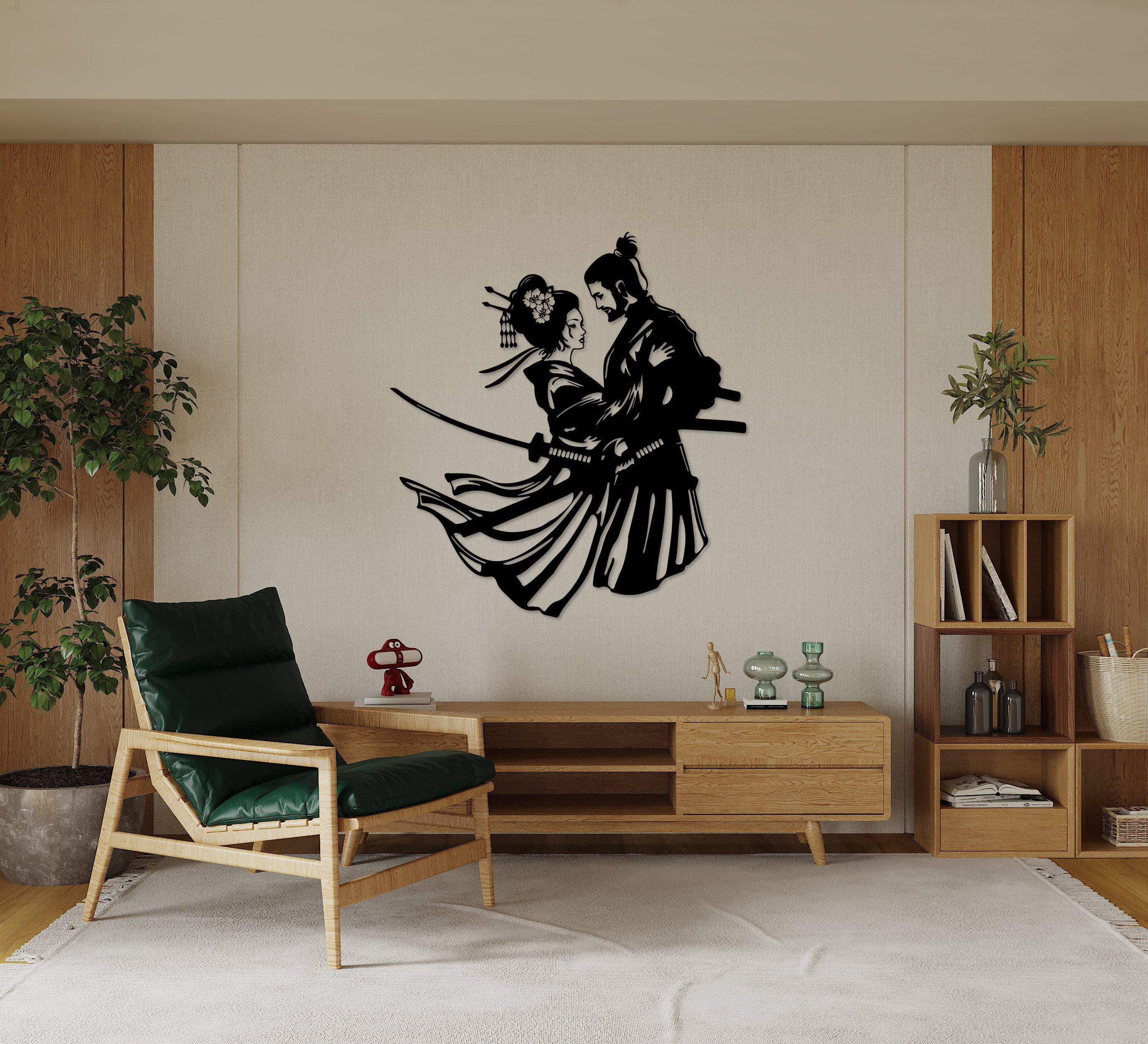 Samurai & Geisha Metal Wall Art, Samurai Metal Wall Decor, Geisha Metal ...