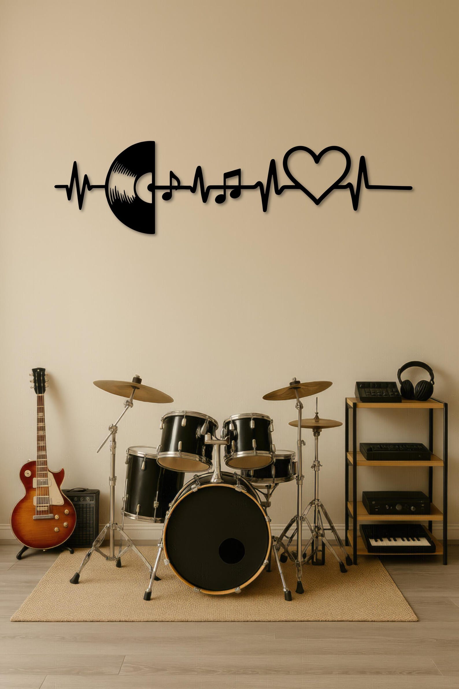 Music Heartbeat Metal Wall Art, Vinyl Record Wall Decor, Soundwave ...