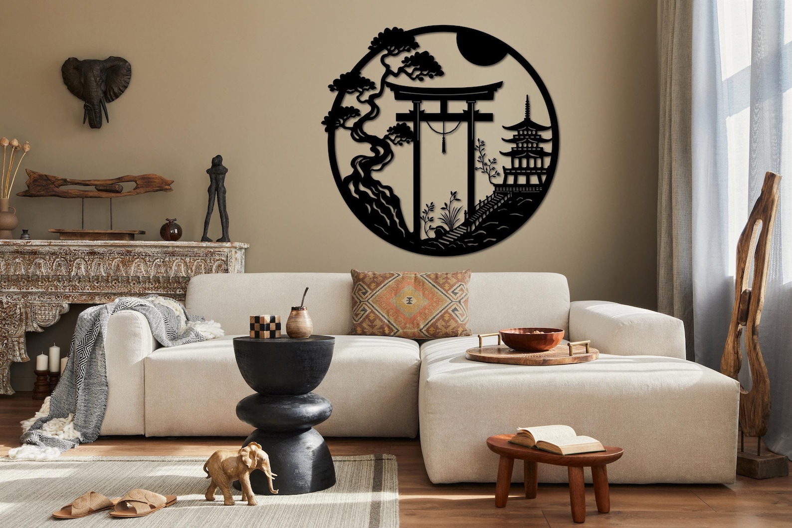 Japanese Metal Art, Tori Gate Art Bonsai Tree Wall Decor, Japanese ...