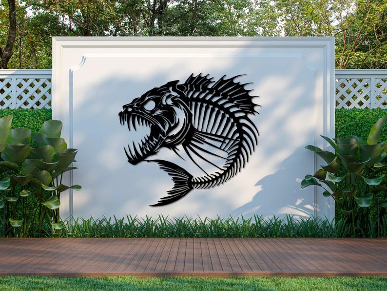 Metal Fish Skeleton Wall Art, Gothic Ocean Home Decor, Fishbone Line ...