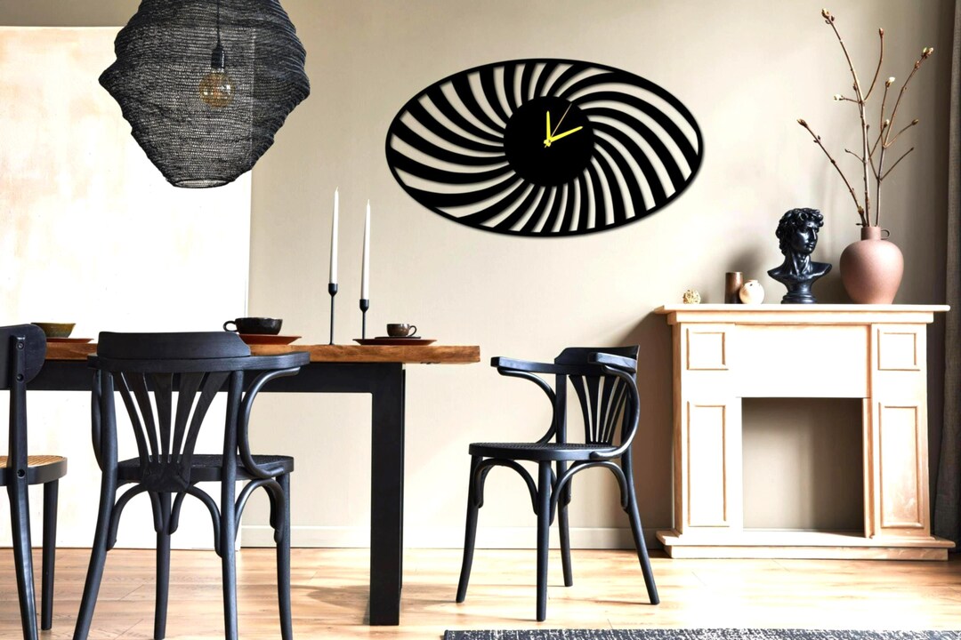Spiral Metal Wall Clock, Modern Oval Art Decor, Abstract Wall Clock ...