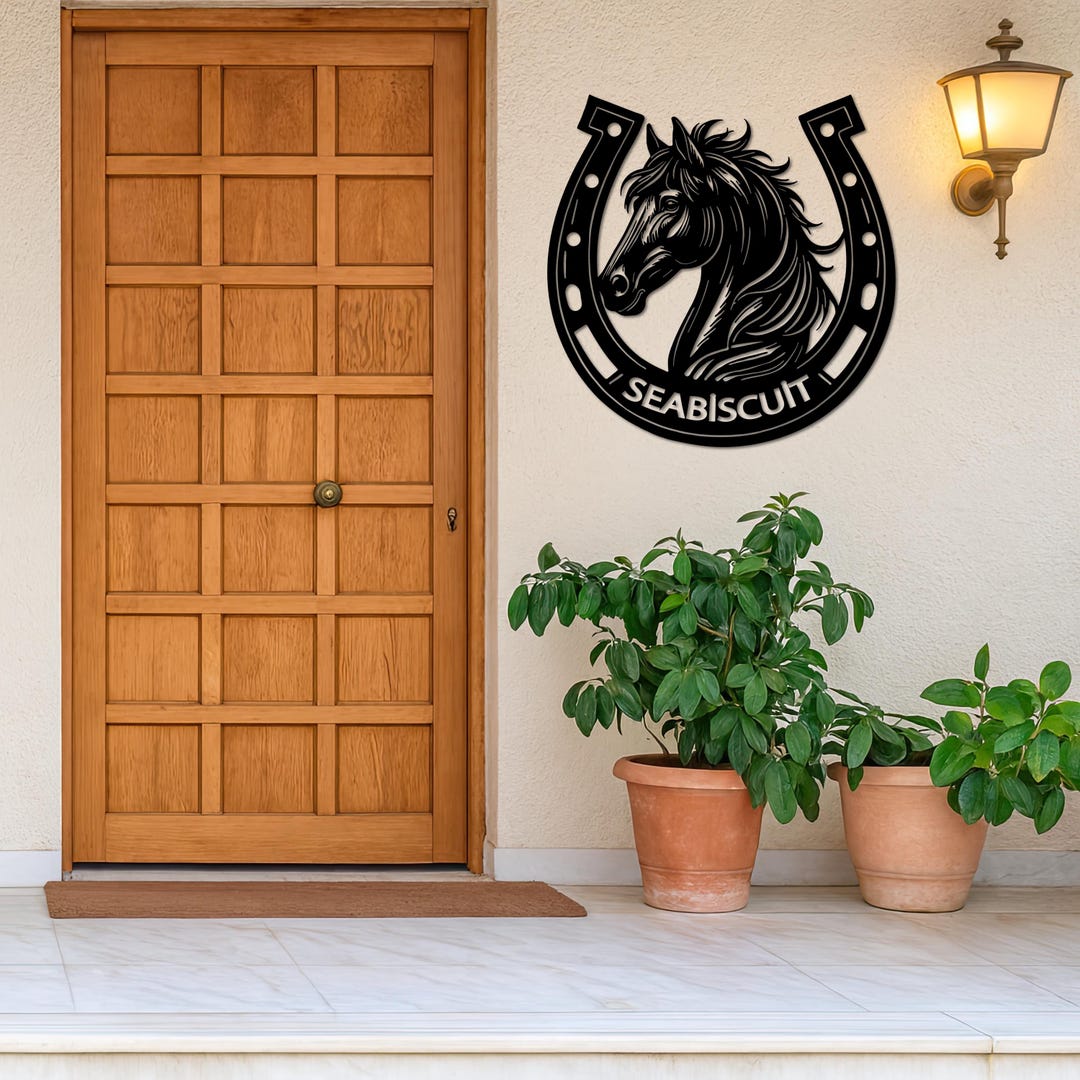 Horse Head Horseshoe Monogram, Custom Horseshoe Metal Sign, Horseshoe ...