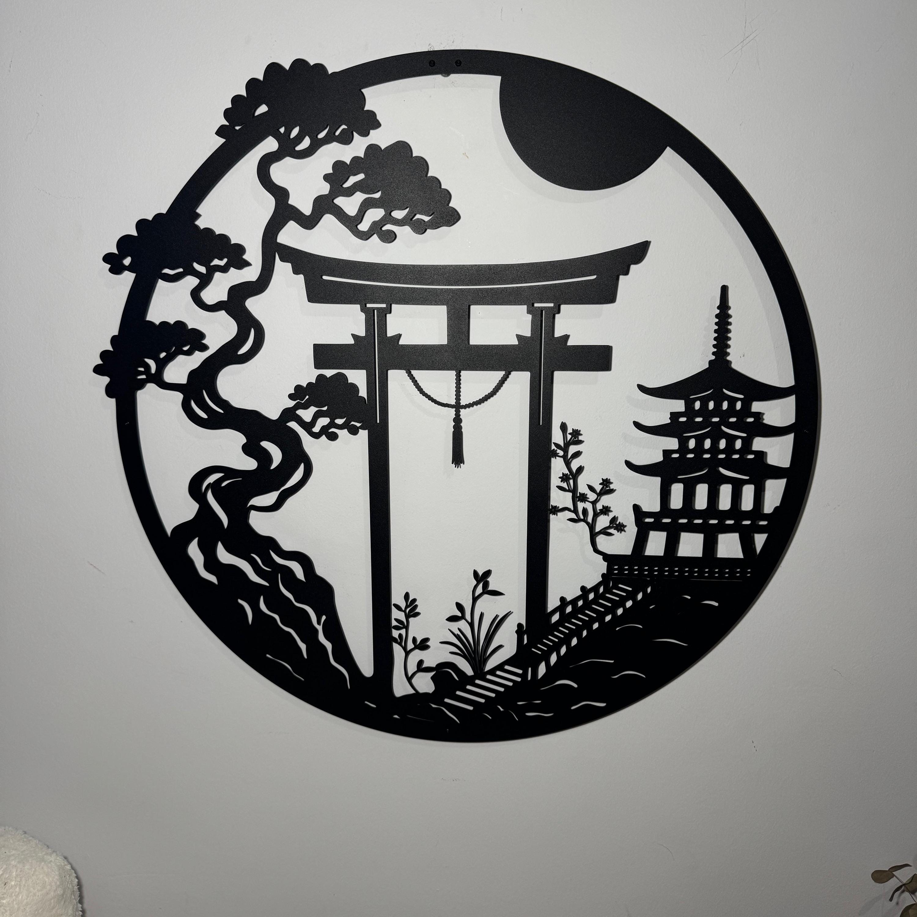 Japanese Metal Art, Tori Gate Art Bonsai Tree Wall Decor, Japanese ...