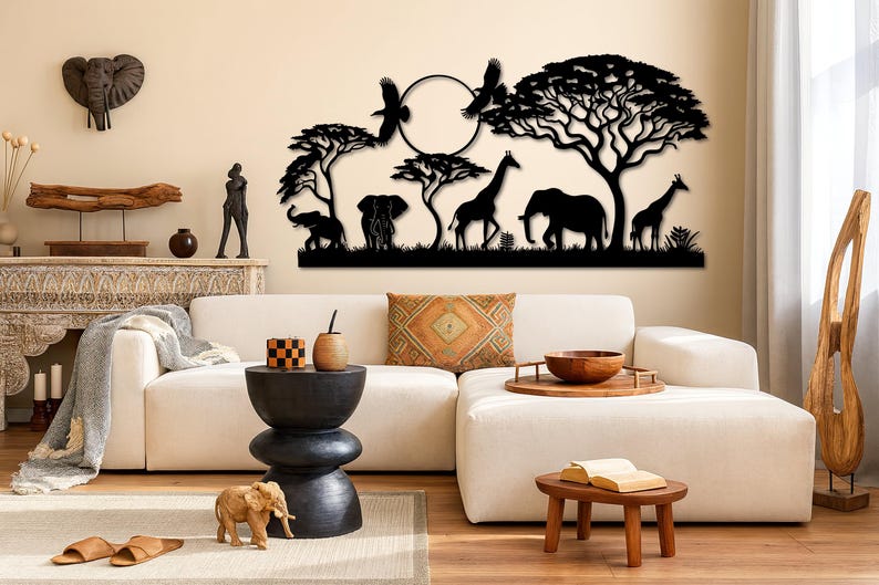 African Safari Metal Wall Art, Wildlife Wall Decor, Elephant and ...